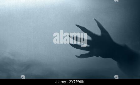 Shade of werewolf hands with fur and black claws on a blue background ...