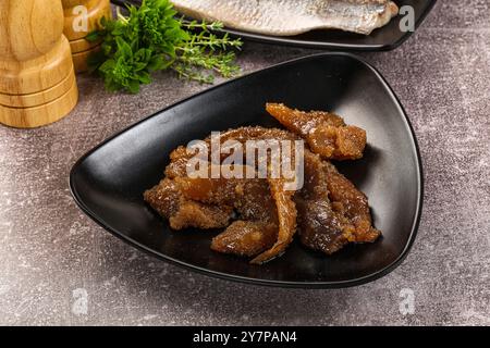 Salted Herring roe snack in the plate Stock Photo - Alamy