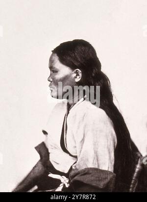 Vintage photograph of Formosa (Taiwan). By John Thomson, 1871. A group ...