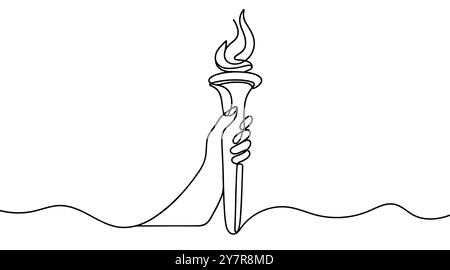 Continuous line drawing of the Olympic torch. Single line drawing of ...