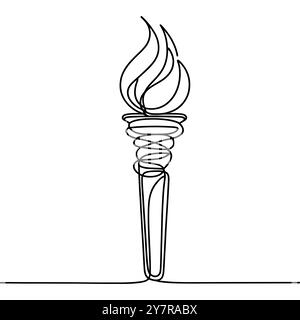 Continuous line drawing of the Olympic torch. Single line drawing of ...