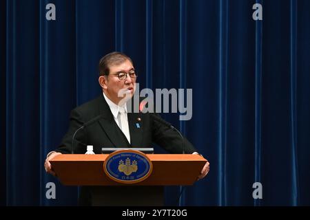 Japan's Prime Minister Shigeru Ishiba speaks to the media after ...