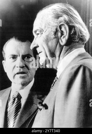 President Richard Nixon and former President Lyndon B. Johnson at the ...