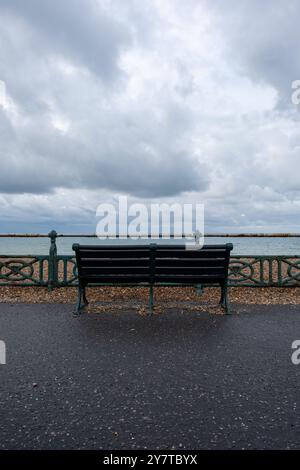 Empty wooden bench on Brighton seafront Stock Photo - Alamy