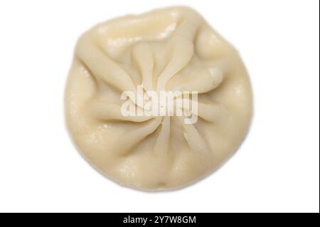 Prepared juicy homemade khinkali dumpling close-up on white plate Stock ...