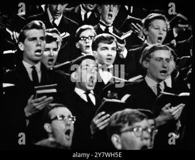 Pupils of Harrow School perform for Songs of Praise with a painting of ...