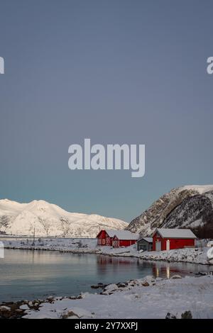 Winter in the Trömso region, Tromvik, typical traditional house with ...