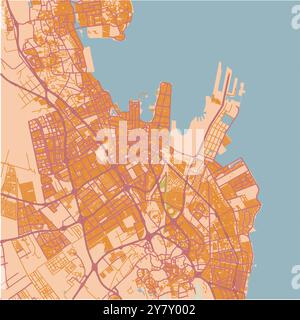 Map of Dammam in Saudi Arabia in grayscale. Contains layered vector ...