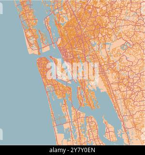 Map of Kochi (Cochin) in India in blue. Contains layered vector with ...