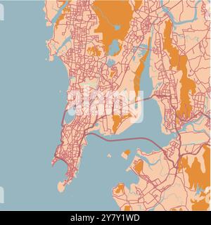 Map of Mumbai in India in blue. Contains layered vector with roads ...