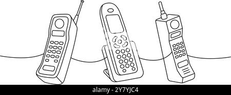 Old-fashioned phones one line continuous drawing. Old communication ...