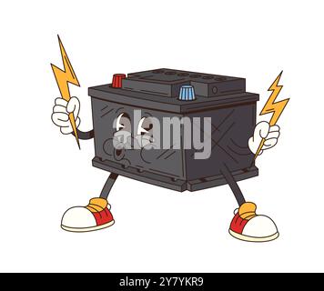 Retro cartoon groovy car spare part and tool characters, vector funky ...
