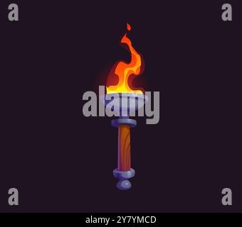 Cartoon pirate torch with burning fire. Isolated vector medieval ...