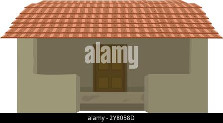 African Village cottage tiles roof vector illustration on white ...