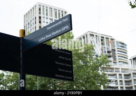 LONDON- AUGUST 15, 2024: Pedestrian signs in White City for Loftus Road ...