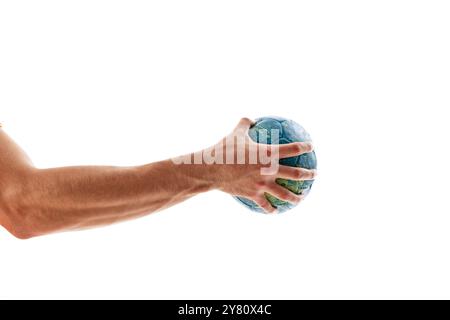 Male muscular hand holding handball ball isolated on white background ...
