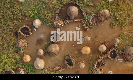 Aerial view of a Toposa traditional village, Namorunyang State, Kapoeta ...