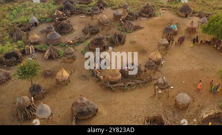 Aerial view of a Toposa traditional village, Namorunyang State, Kapoeta ...