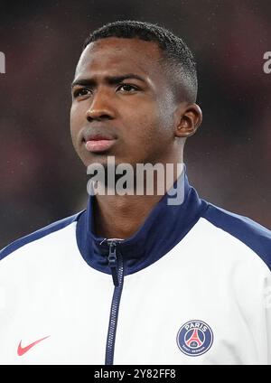 William Pacho of Paris Saint-Germain in action. UEFA Champions League ...