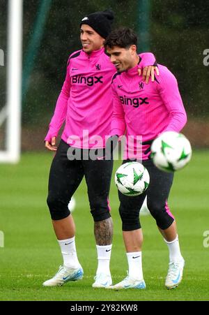 Chelsea's Pedro Neto (centre) during a training session at at Cobham ...