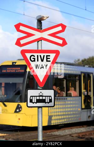 Tram crossing sign, not controlled with gate or barrier, give way ...
