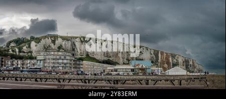 Le Treport, France - 09 16 2024: View of white beach cabins with ...