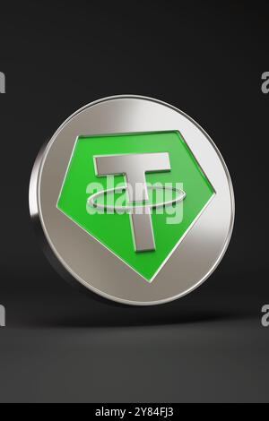 Tether USDT coin on black background with copy space. 3d illustration ...