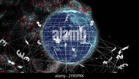 Global currency symbols rotating around Earth image over network ...