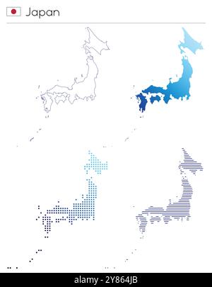 Map of Japan silhouette, Japan map dotted, Flag of Japan. Isolated on ...