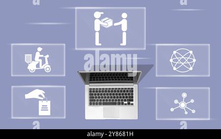 Top view of laptop with symbol of dropshipping concept Stock Photo - Alamy