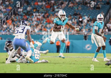 Miami Dolphins running back Jaylen Wright speaks after an NFL football ...