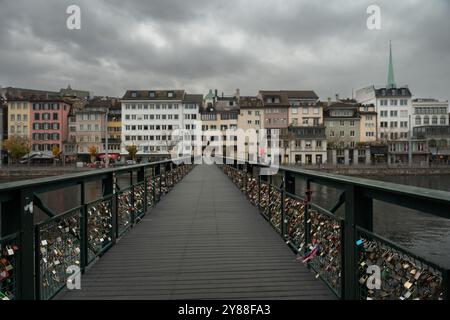 hundreds of "love locks" on the footbridge on river Limmat at Zurich ...