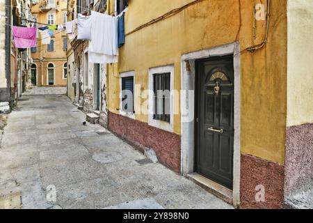 The famous alleyways (kantounia) in the old town of Corfu, Greece ...
