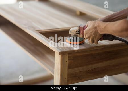 carpenters work smoothing wood with a machine Stock Photo - Alamy