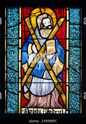 Apostle and martyr Saint Andrew (here ‘Andreas’) with wild hair and ...