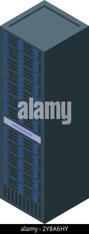 Modern server tower is storing big data with indicator lights flashing ...