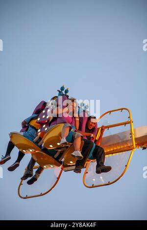 Lights on carnival rides at sunset, Delaware State Fair, Harrington ...