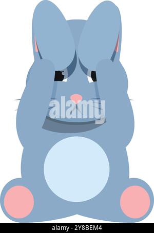 Blue cartoon rabbit looking sad with its ears drooping down and a ...