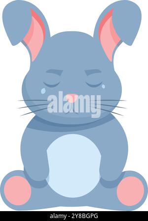 Sad cartoon bunny sitting alone and crying with big tears flowing down ...