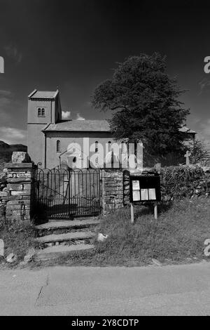 Summer view over St Cuthberts Church, Kentmere village, Lake District ...