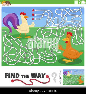 Farm maze game chicken find hen in labyrinth isolated on white ...