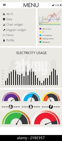 Smart meter interface showing electricity usage and graphs Stock Photo ...