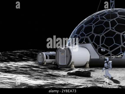 Illustration of a research base on the Moon Stock Photo - Alamy