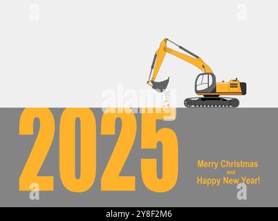 2025 year illustration, icon. Funny new year, winter concept. A snowman ...