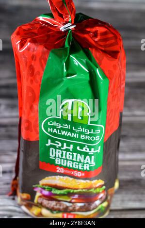Cairo, Egypt, September 8 2024: Halwani Bros beef burger Haalwani ...