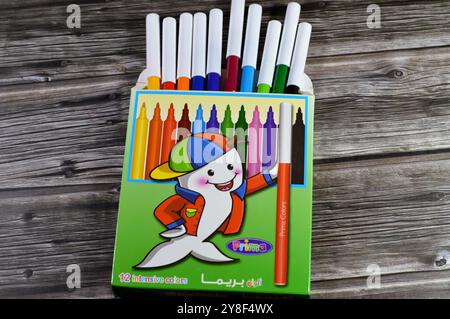Background with pens, back to schoo Stock Photo - Alamy