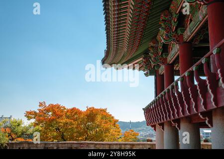 Jinjuseong Fortress traditional pavilion at autumn in Jinju, Korea ...