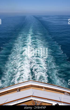 Sea water ship trail with white foamy wave. Tropical islands ferry ...