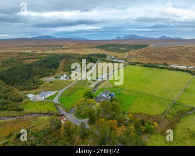 Aerial view from drone of Altnaharra village, Scottish Highlands ...