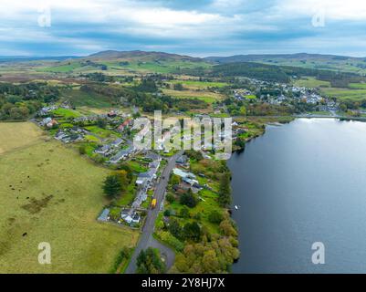 Aerial view from drone of Lairg village, Scottish Highlands, Scotland ...